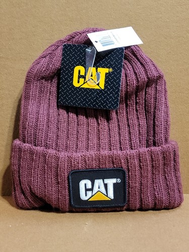 NEW* Maroon CAT Knit Beanie Stocking Cap With Embroidered Patch Unisex ...