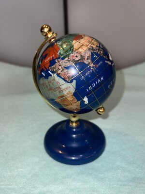 Vintage Inlaid Gemstone Globe World Map Semi Precious Stones Desktop ...