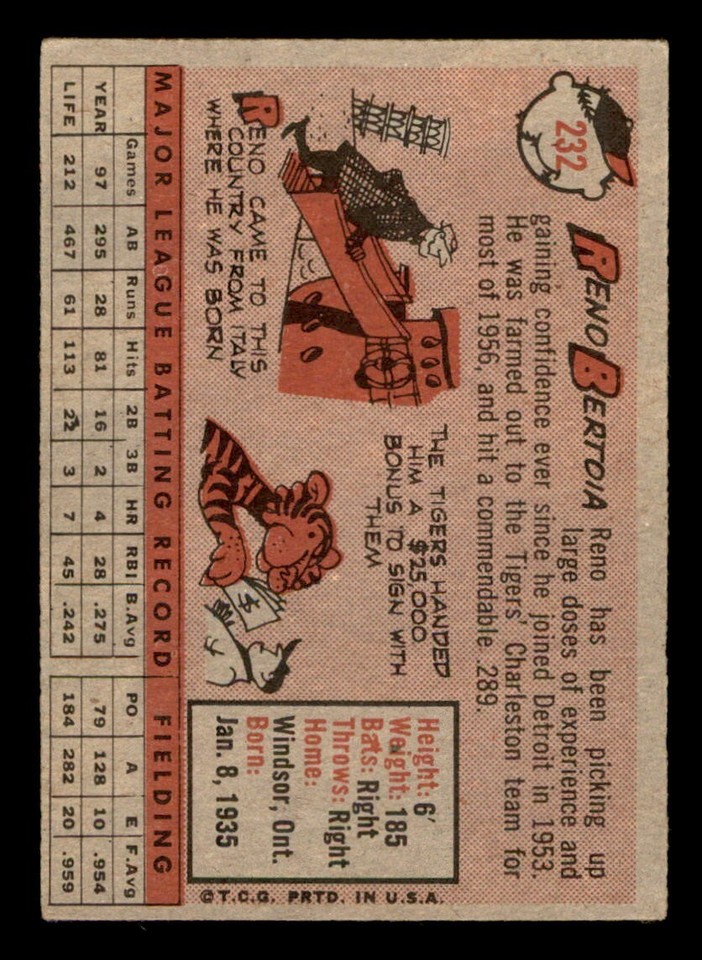 1958 Topps Baseball #232 Reno Bertoia EX *e2 | eBay