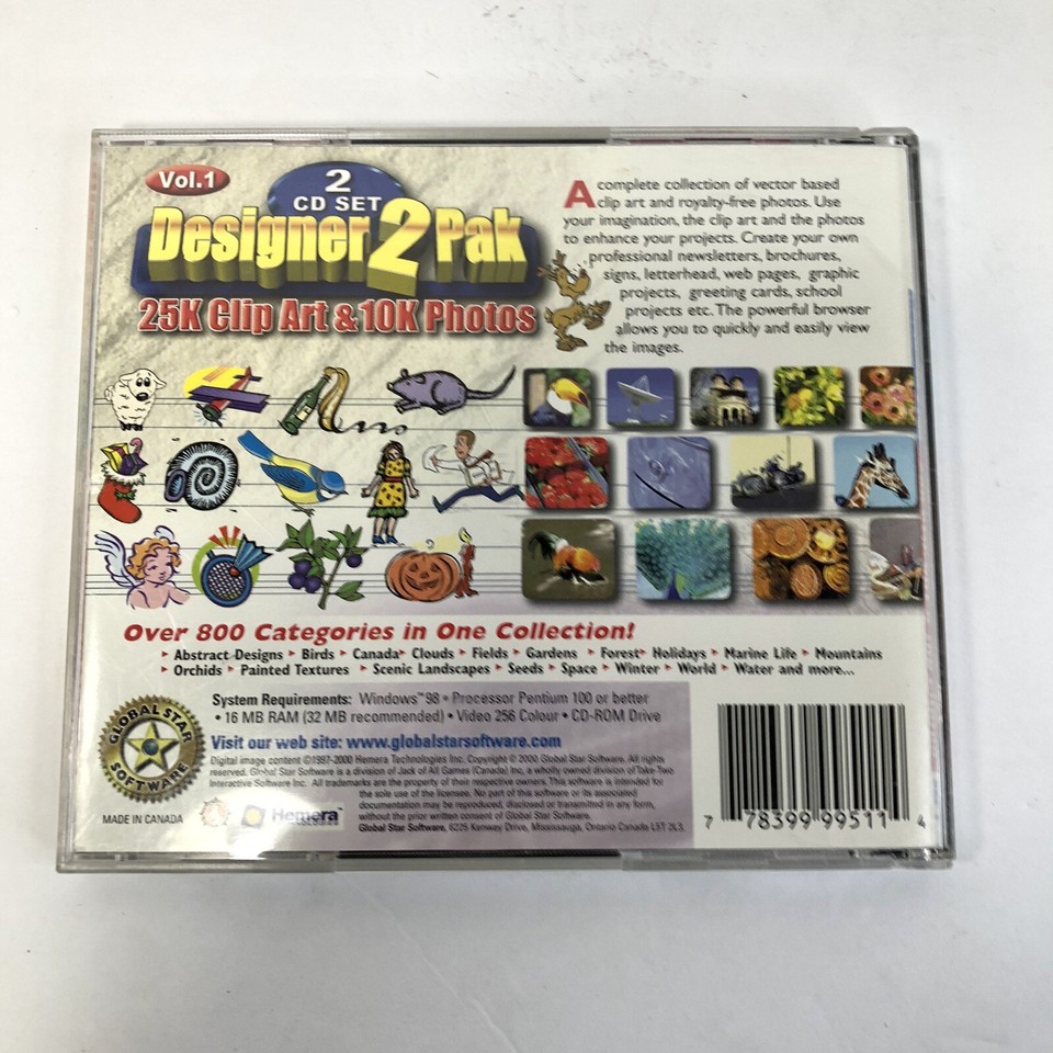 Windows 98 CD-ROM, Volume 1 Designer 2 Pak, 2 CD Set, 25K Clip Art ...