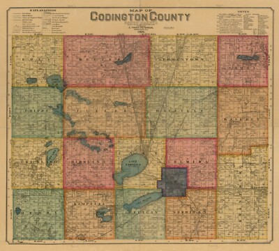 22" x 24" 1898 Map of Codington County, South Dakota | eBay