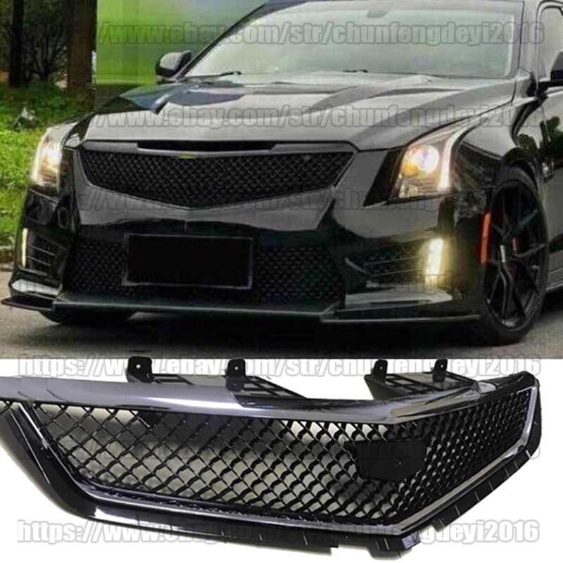 For Cadillac ATS-V 2013-2019 Glossy Black Front Upper Bumper Mesh Grill ...