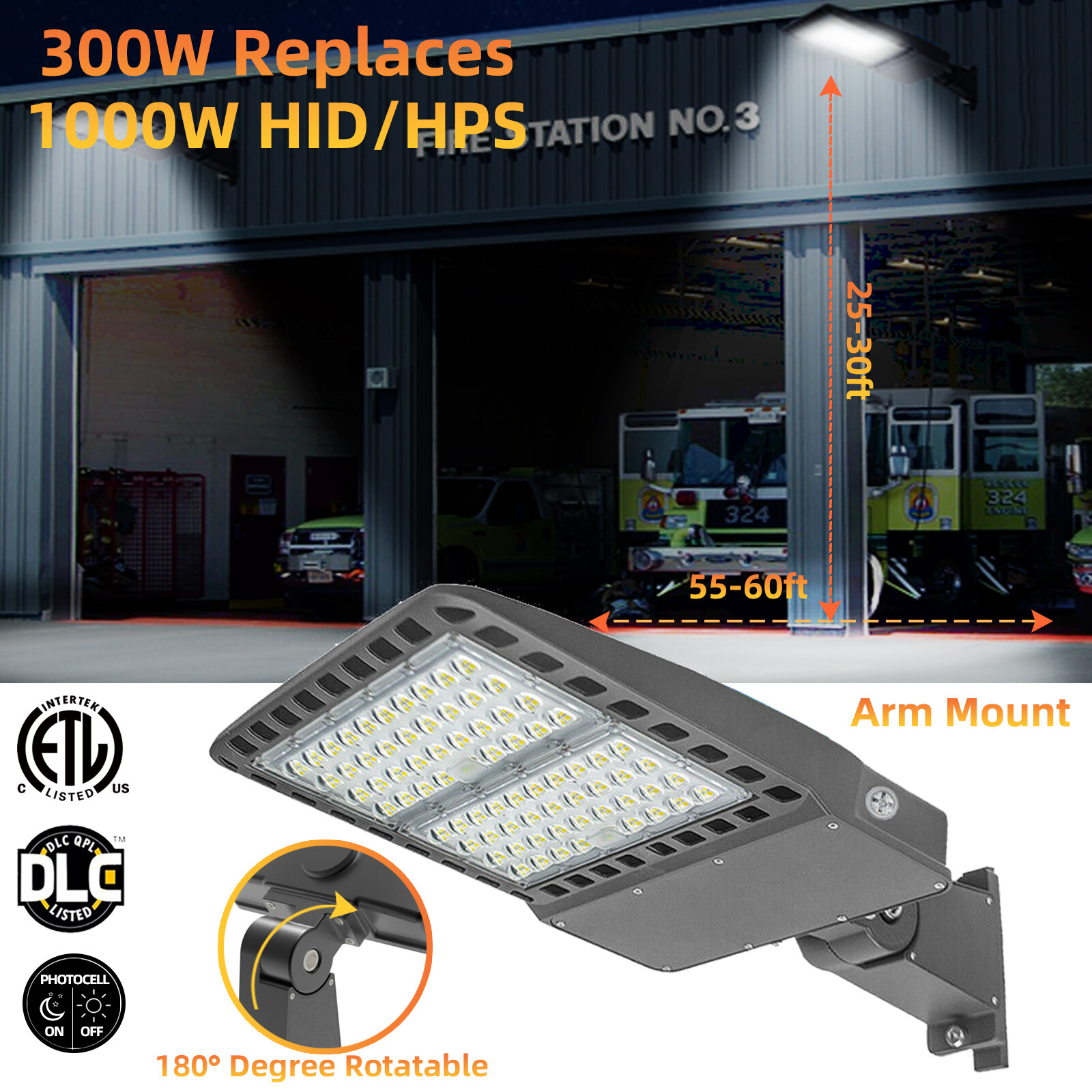 300Watt LED Parking Lot Light with Photocell,LED Shoebox Area Street ...