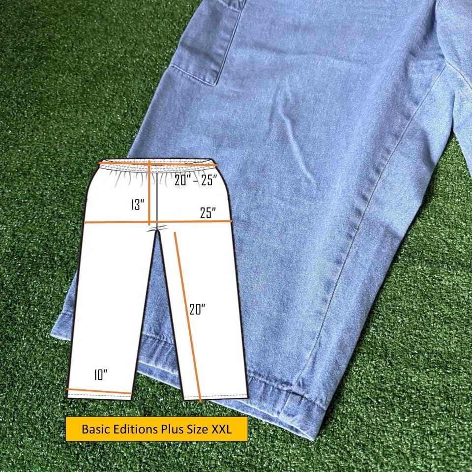 Basic Editions Plus Size XXL Blue Denim Capri Pants Elastic Waist Cargo ...