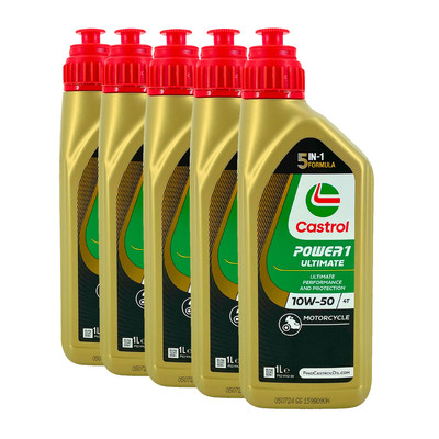 CASTROL Power 1 Ultimate 4T 10W-50 Olio Per Moto API SN, JASO MA2, 5x1 ...