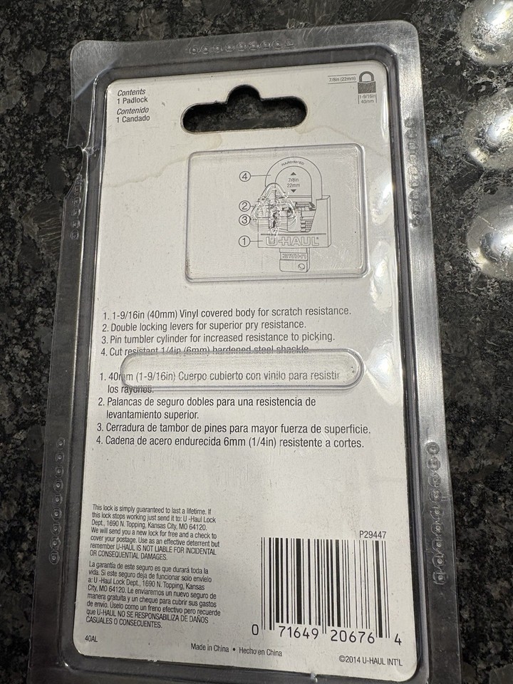 U-Haul Uhaul U haul 1-9/16 40mm) Aluminum Utility Lock And Key Padlock ...