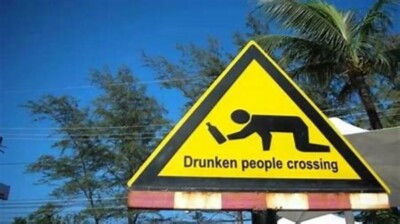 Drunken People Crossing Sign Crawling on Ground Bottle in Hand MAGNET ...
