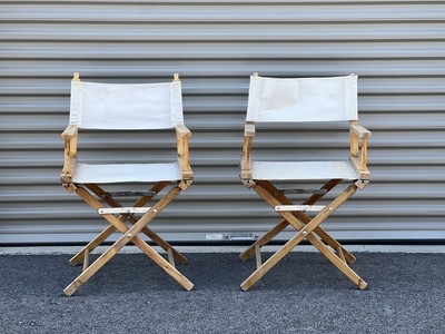 Vintage Pair Commander Chair Director Folding Chair White & Blue Canvas ...
