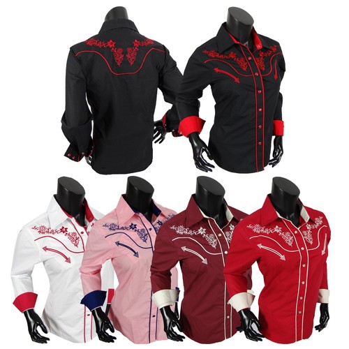 Womens Country Western Shirt Colorful Flower Embroidery Cowgirl Rodeo ...