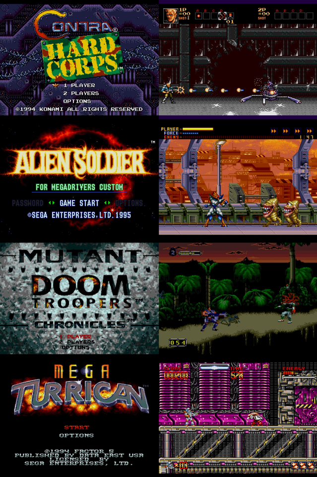 Contra + Alien Soldier + Mega Turrican + Doom Troopers For Sega Genesis ...
