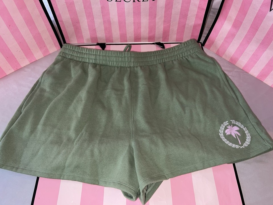 Victoria’s Secret PINK Sweat Shorts Classic Fit White Logo Large Palm ...