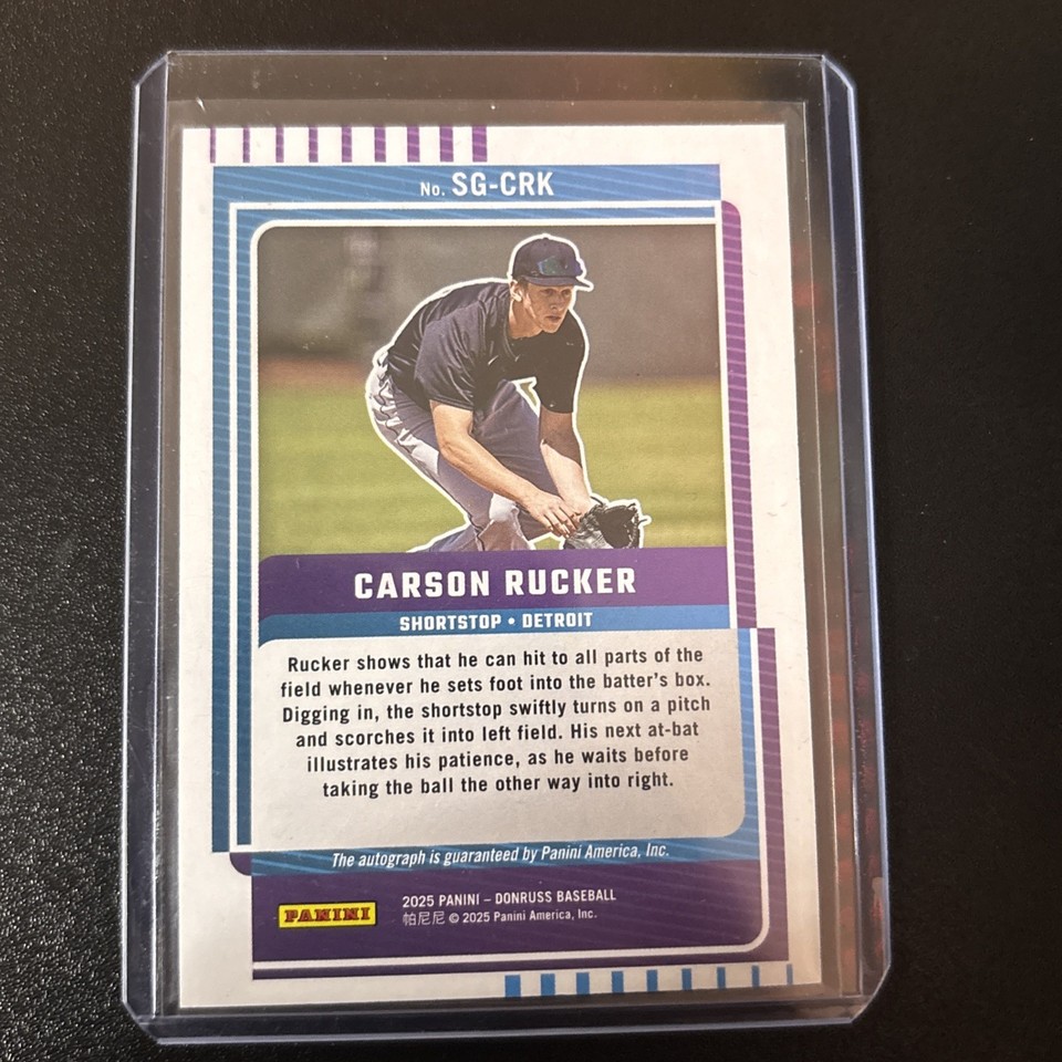 Tigers Carson Rucker Mint 2025 Panini Donruss Signature Series Auto RC ...