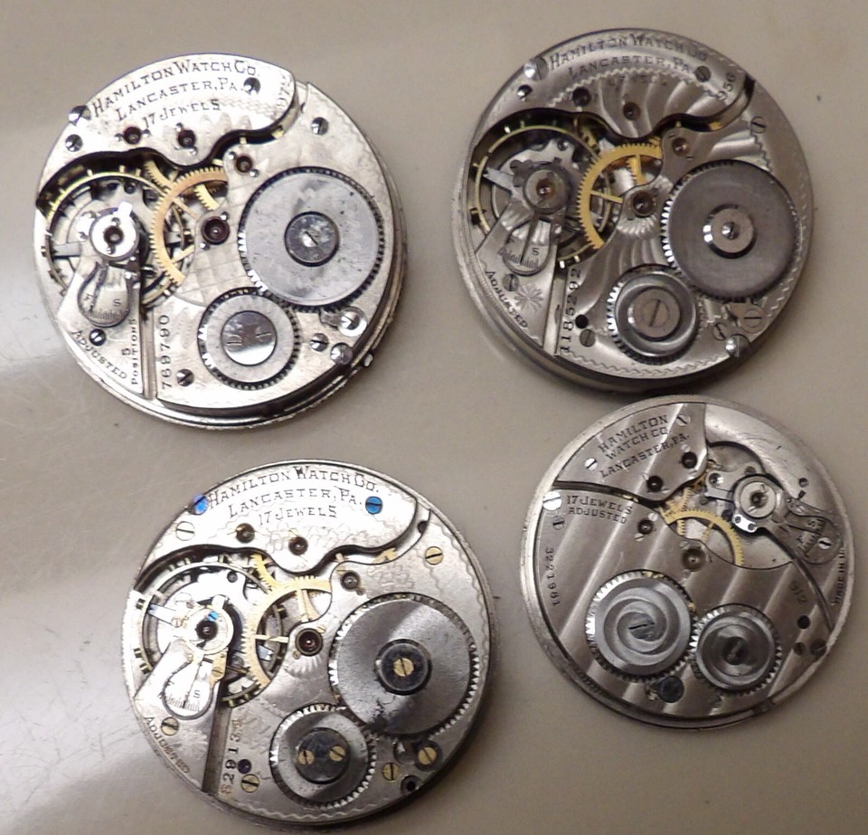 3 -16s and 1 - 12s Hamilton Pocket Watch Movements 972-954-974-912 ...