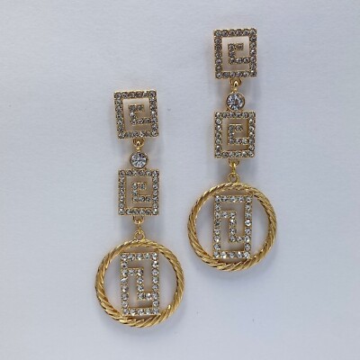 E0953 Gold colored Metal clear Rhinestones Deco Pattern Linked Dangle ...