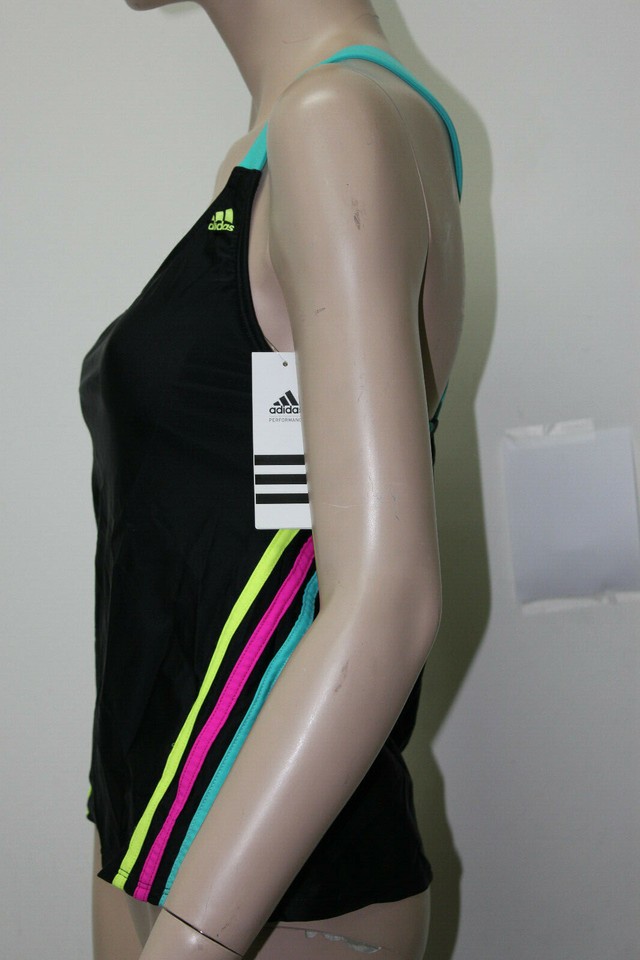 New Adidas Piped Crossback Solid Tankini Swimsuit Top Black Size 10 | eBay