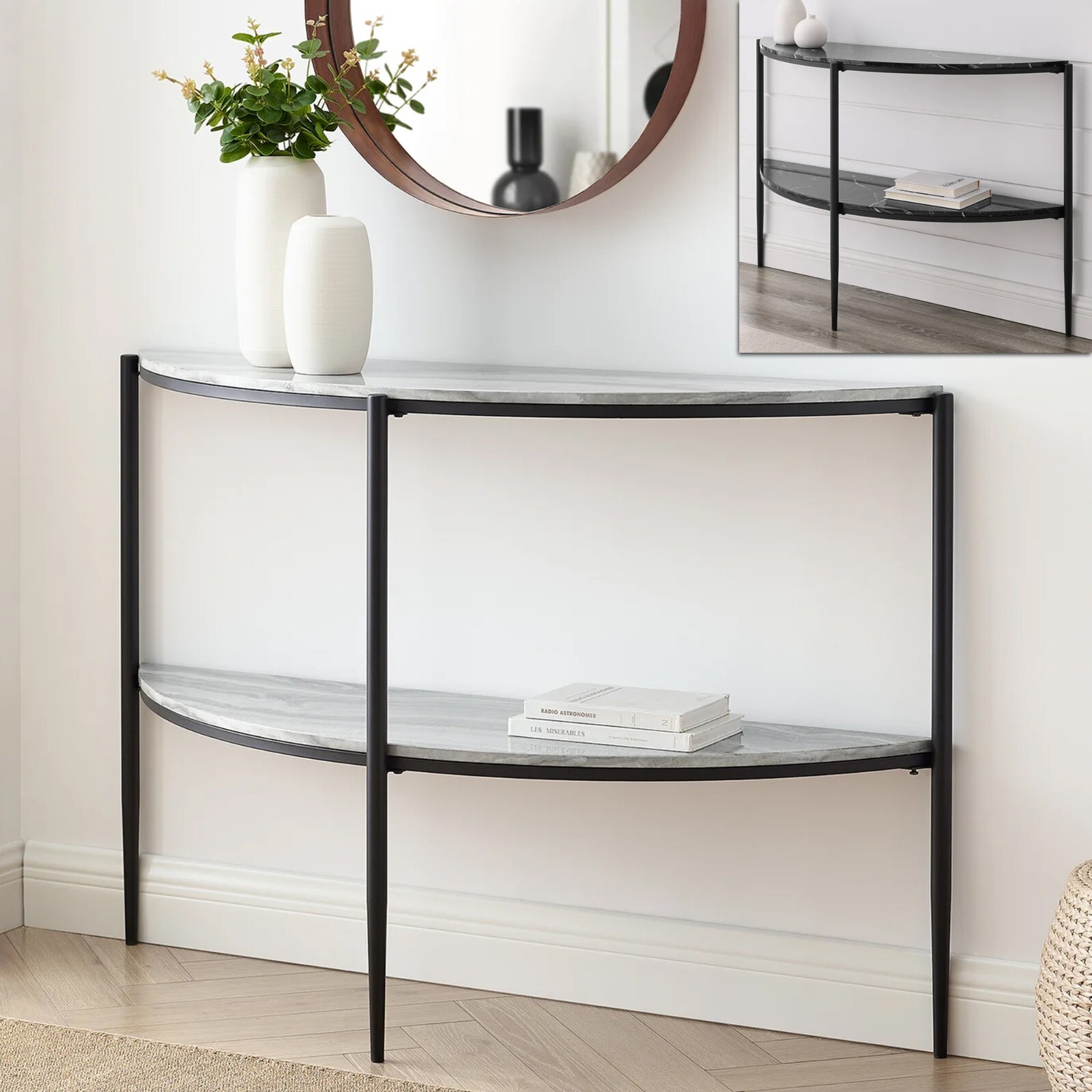 Half Moon Tiered Marble Effect Entry Console Table Hallway Entryway ...