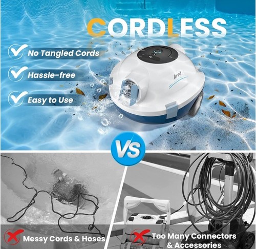 INSE Y10 Cordless Automatic Robotic Pool Cleaner,90 Min Runtime(IPX8 ...