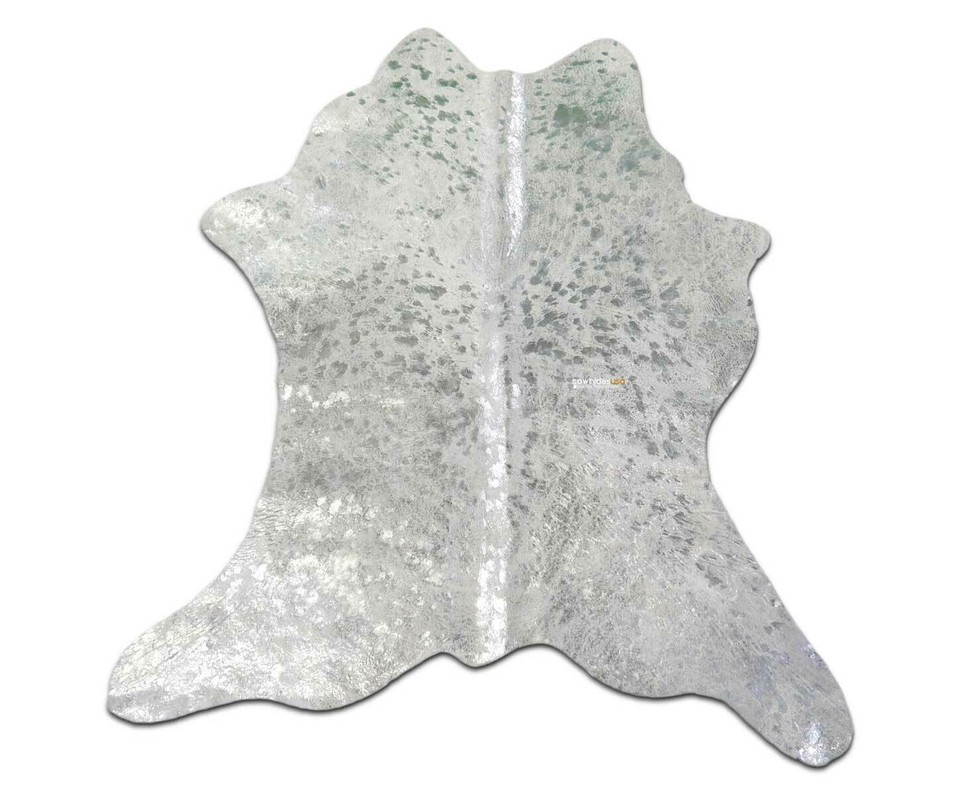 Silver Calf Skin - Mini cowhide rug Size: 36"X31" Silver Metallic ...