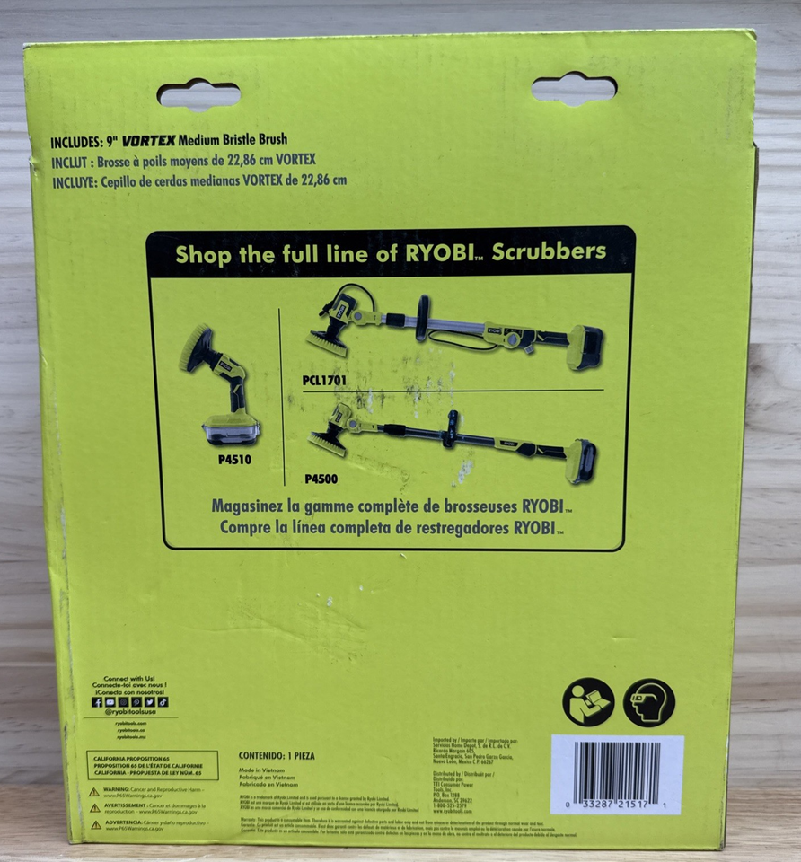 Lot of 2 - RYOBI 9 in. VORTEX Medium Bristle Brush/Palm Scrubber Kit ...