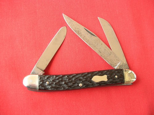 CARL SCHLIEPER GERMAN EYE 3 BLADE LARGE STOCKMAN BLACK JIG BONE HANDLES ...