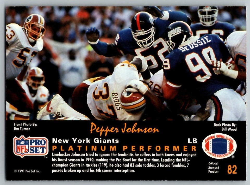 1991 PRO SET PLATINUM PEPPER JOHNSON NEW YORK GIANTS #82 | eBay