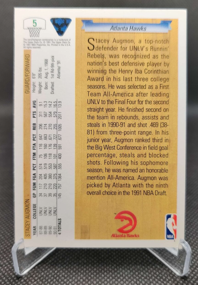 1991-92 Upper Deck #5 Stacey Augmon Rookie Card RC Atlanta Hawks ...