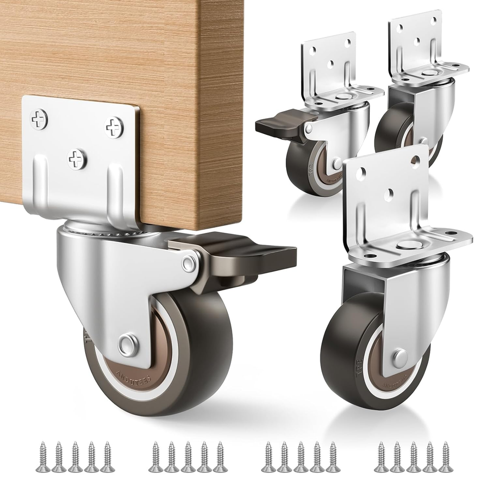 Side Mount Casters, 2 Inch Furniture Wheels, L-Shaped Rubber Casters ...