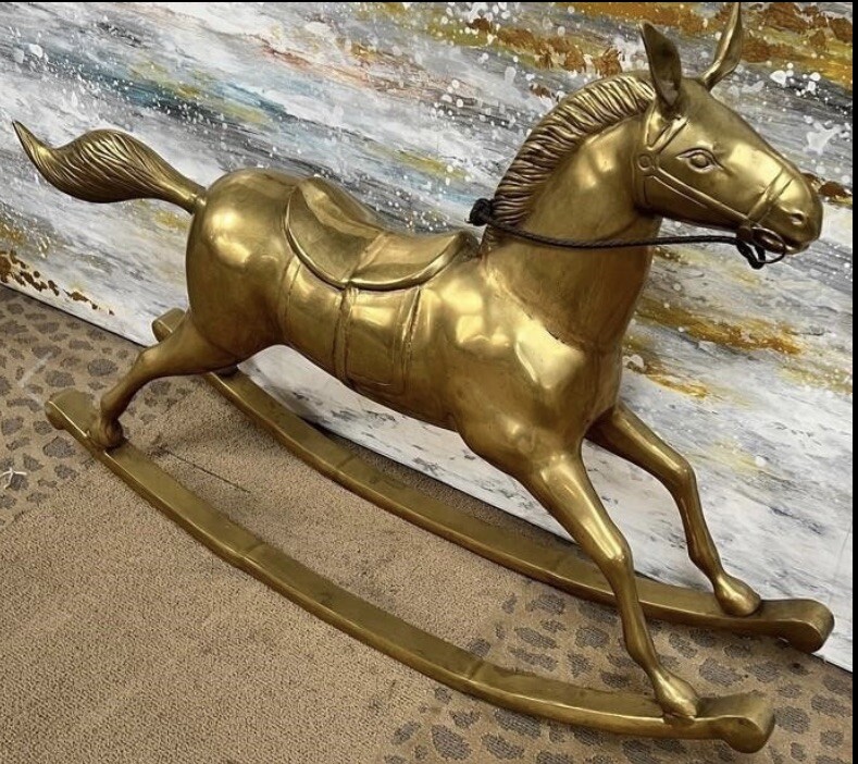 VERY RARE VINTAGE ANTIQUE BRASS ROCKING HORSE LARGE 39”x31” | eBay