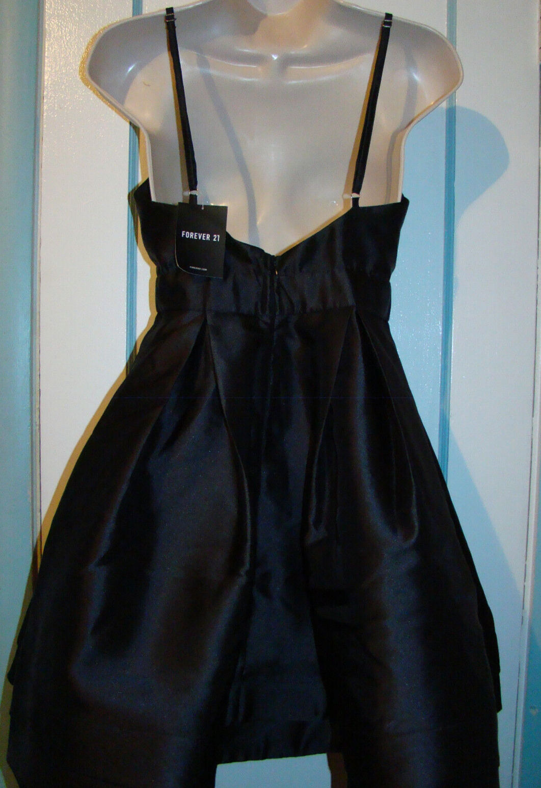 Forever 21 Black Formal Pouf Dress Satin Sheen Adjustable Straps Size ...