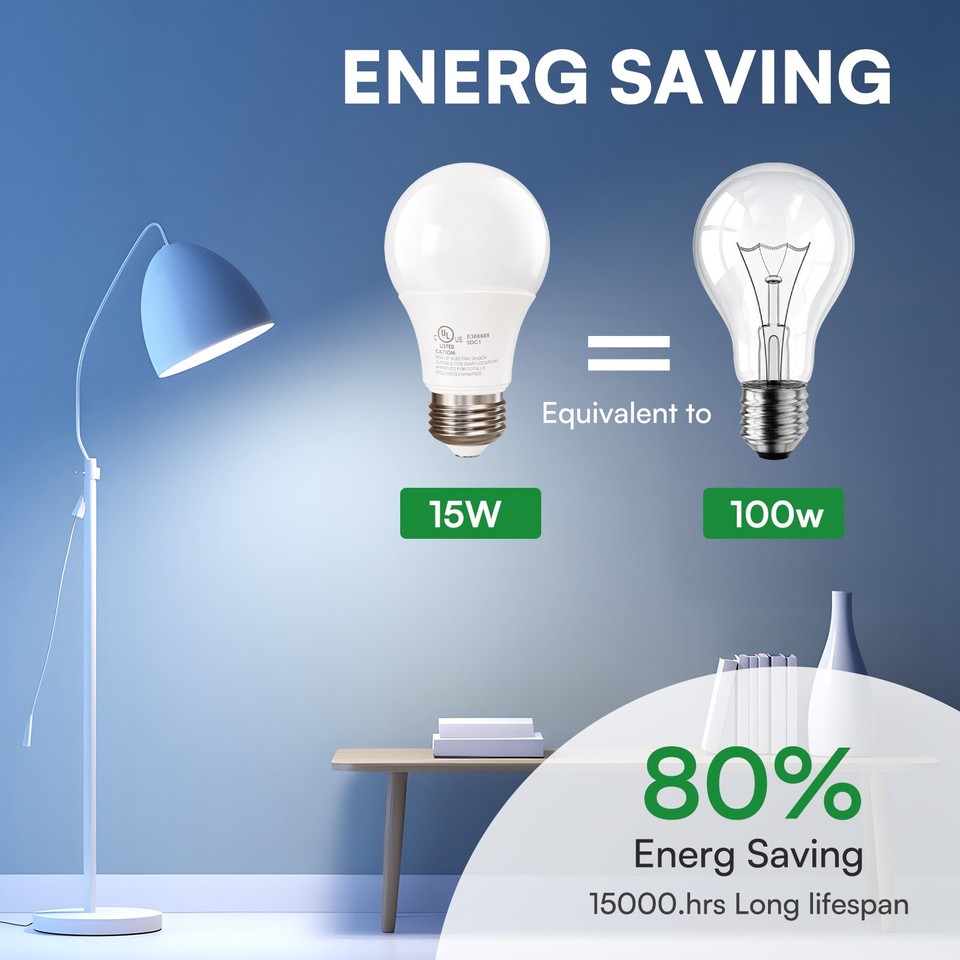 24 Pack A19 LED Light Bulbs 15W Equivalent 100W Replacement Daylight ...