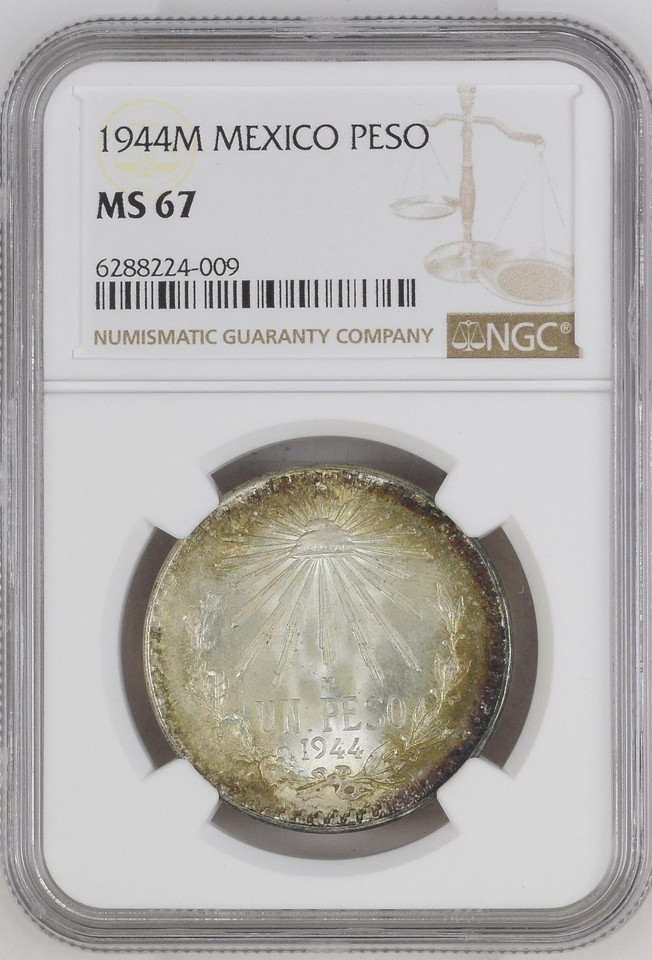 1944-M Mexico Silver Un Peso NGC MS67 - Superb Gem & Appealing Tones ...