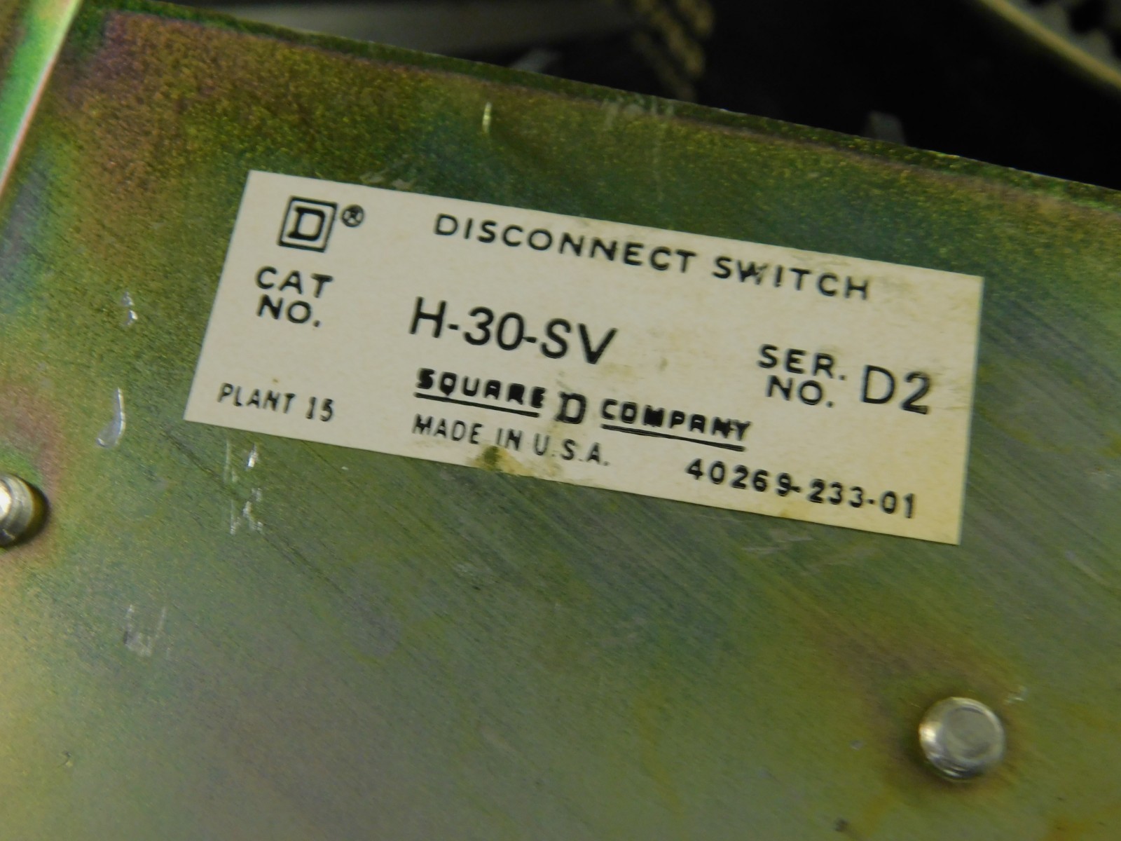 Hardinge Lathe Main Power Fuse/Disconnect Square D | eBay