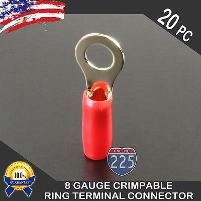 20pcs 8 Gauge Cable Gold Ring Terminal Connectors Red Boot Electrical 5 ...