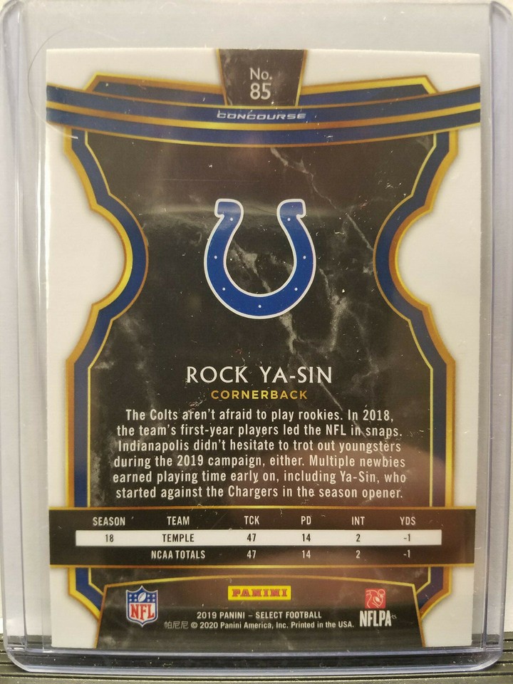 Rock Ya-Sin 2019 Select Football Concourse Level RC #85 Indianapolis ...