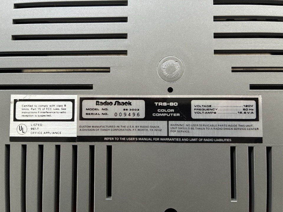 Vintage Radio Shack TRS-80 26-3003 Color Computer Untested W/ Tv Cable ...