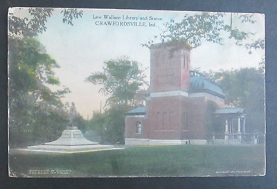Lew Wallace Library & Statue Crawfordsville IN Posted DB Postcard | eBay