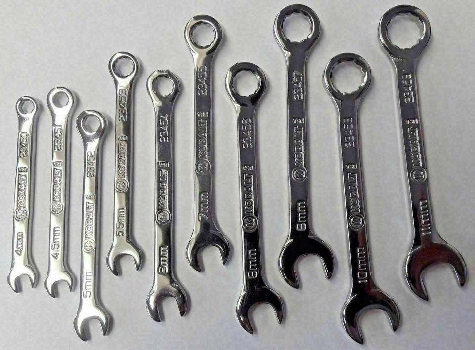 Kobalt 23450-23459 10 Piece Metric Midget Combination Wrench Set USA ...