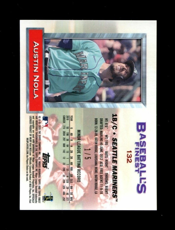 2020 AUSTIN NOLA FINEST FLASHBACKS #132 RED REFRACTOR #/5 MARINERS ...
