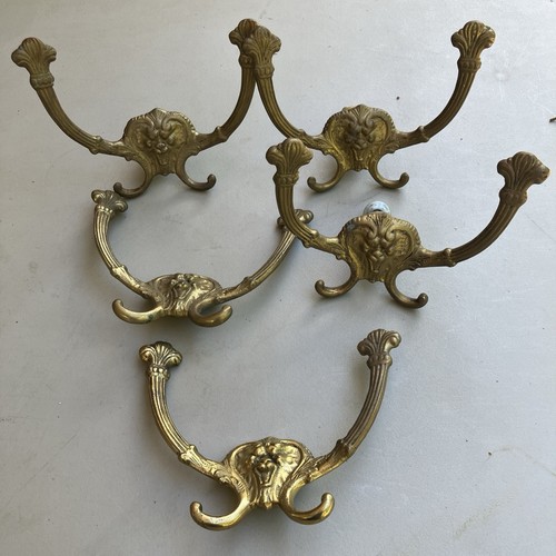 VTG 5 Ornate Brass Lion Head Double Hall Tree Hooks | eBay
