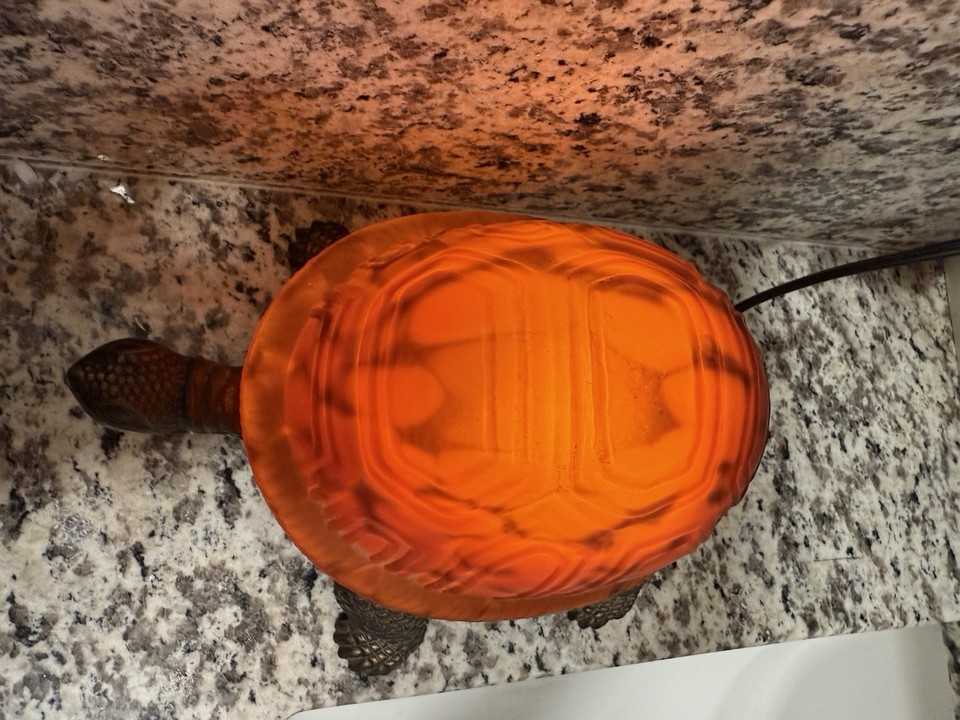Turtle table lamp night unique vng amber glass shell cast metal | eBay