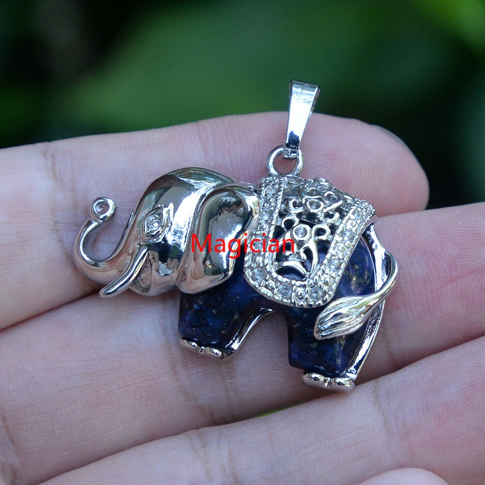 Natural Gemstone Crystal Elephant Chakra Pendant Charms Reiki Healing ...
