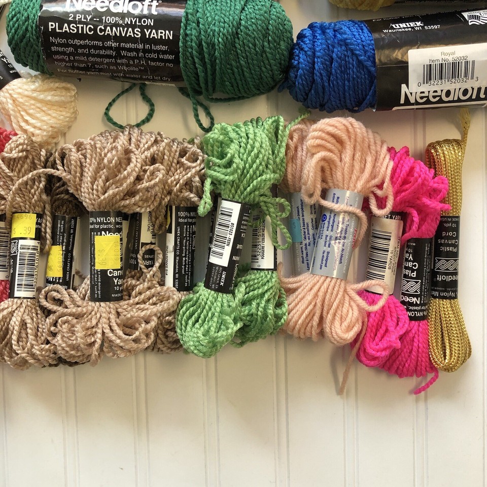 NEEDLOFT Plastic Canvas Yarn 100% Nylon 2 Ply Various Colors Total Lot ...