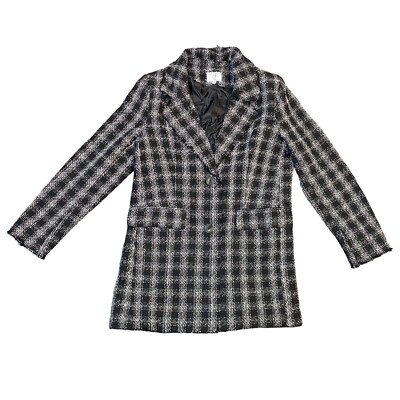 PLM Women’s Black Plaid Tweed Coat Jacket Size M New | eBay