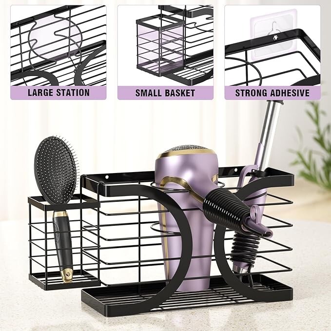 Bathroom Hair Dryer Storage Organizer Comb Rack Holder Wall Mounted ...