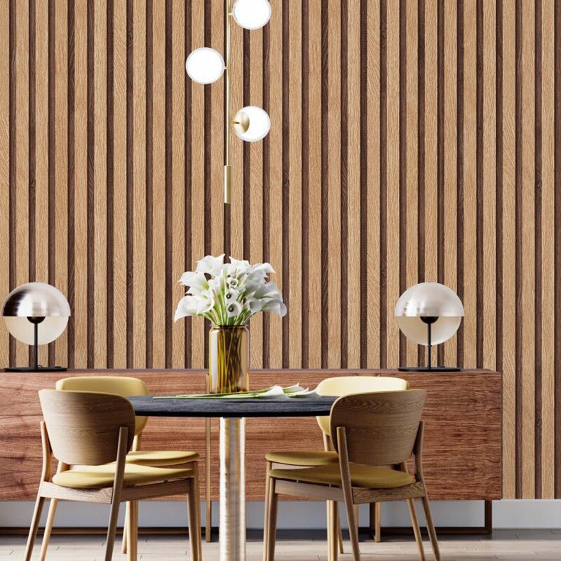 1-6x 3D Effect Wood Grain Panel Wallpaper Wood Slat Stripes Non-Woven ...
