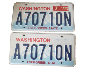 2005 Washington Evergreen State License Plate Pair Set Of 2 A70710N | eBay