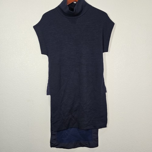 COS Womens XS Blue Wool Blend Mock Neck High Low Shift Dress Short ...