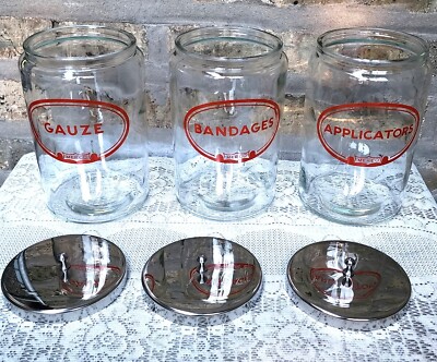 3 Vintage Merco Medical Dr Office Supply Glass Apothecary Jar Canisters ...