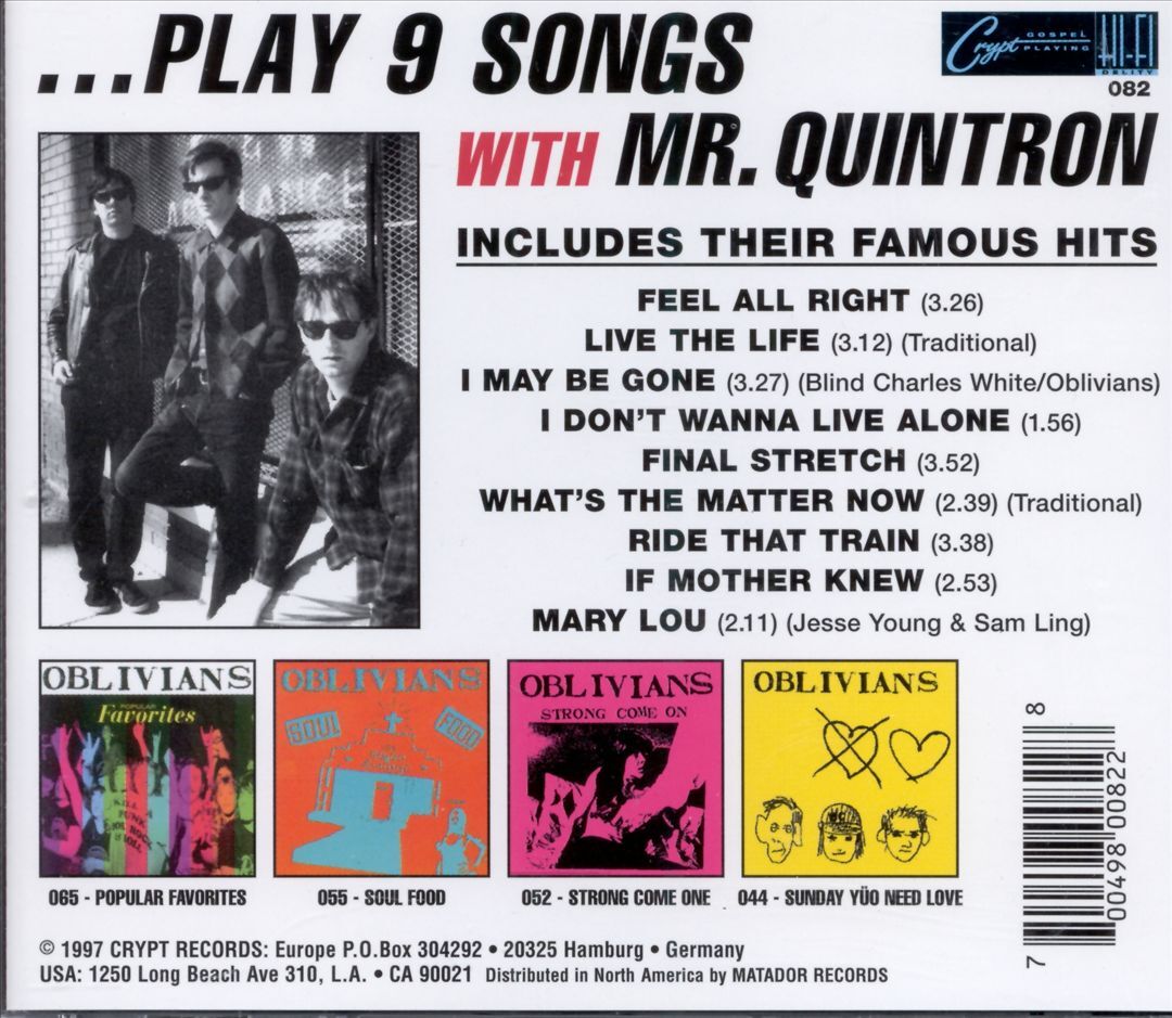 THE OBLIVIANS PLAY 9 SONGS WITH MR. QUINTRON NEW CD 700498008228| eBay