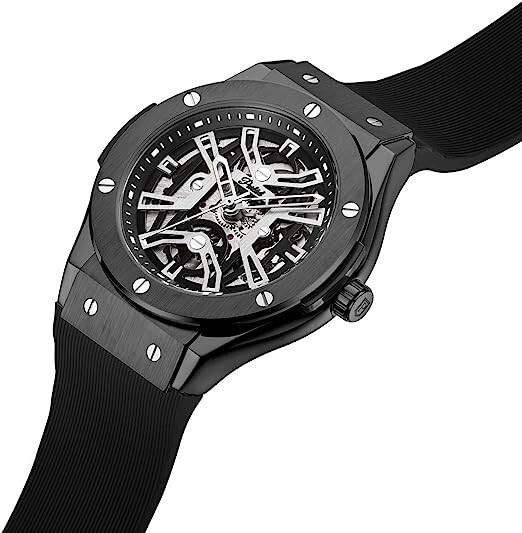 Parlent Watch Boston Black Men's Analogue Automatic Watch Rubber Strap ...